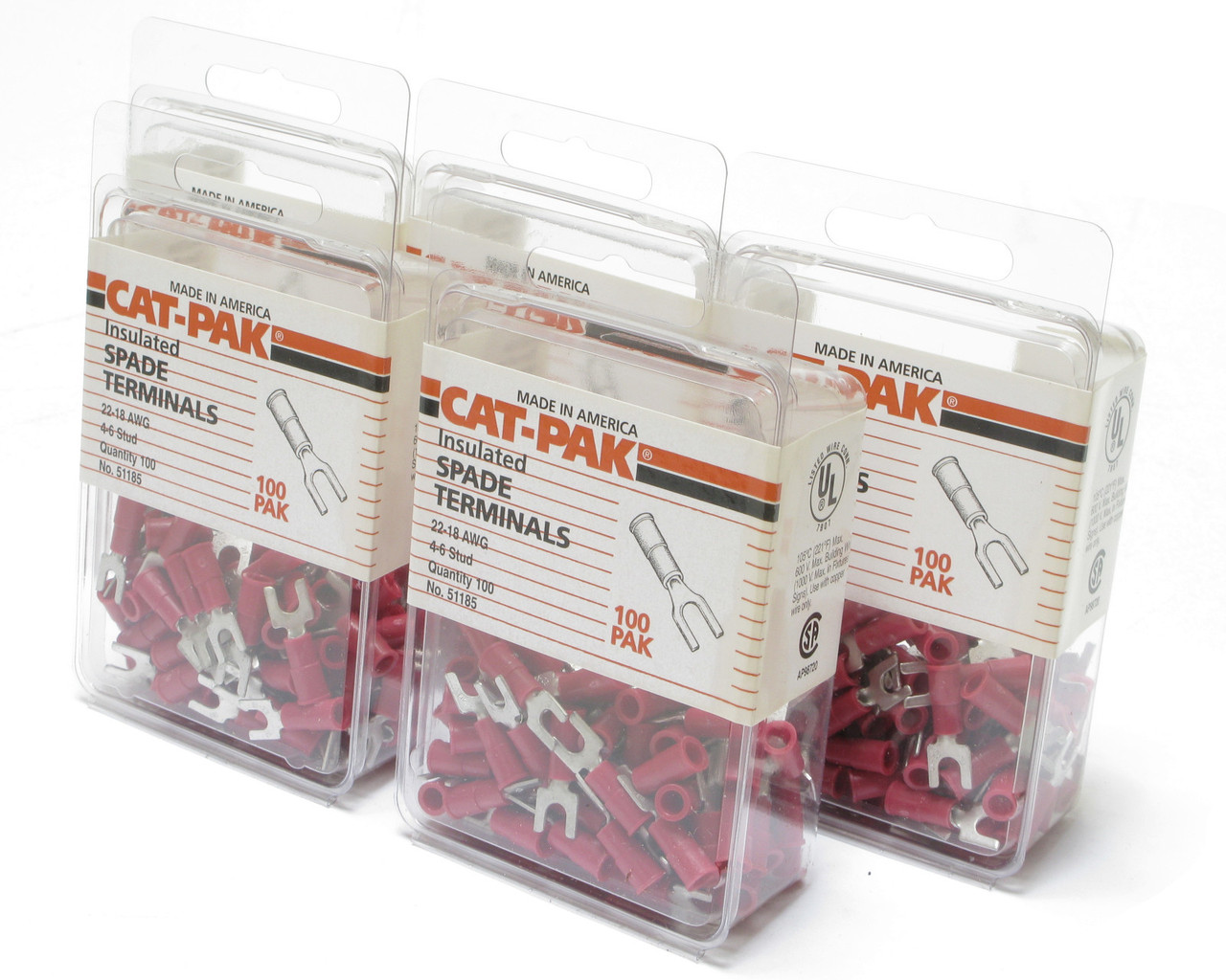 Cat-Pak Cat-51185 22-18AWG #4-6 Stud Insulated Spade Terminals, 500pcs