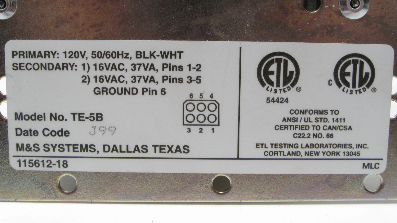 M&S Systems TE-5B Transformer Assembly for MC-602 Intercom