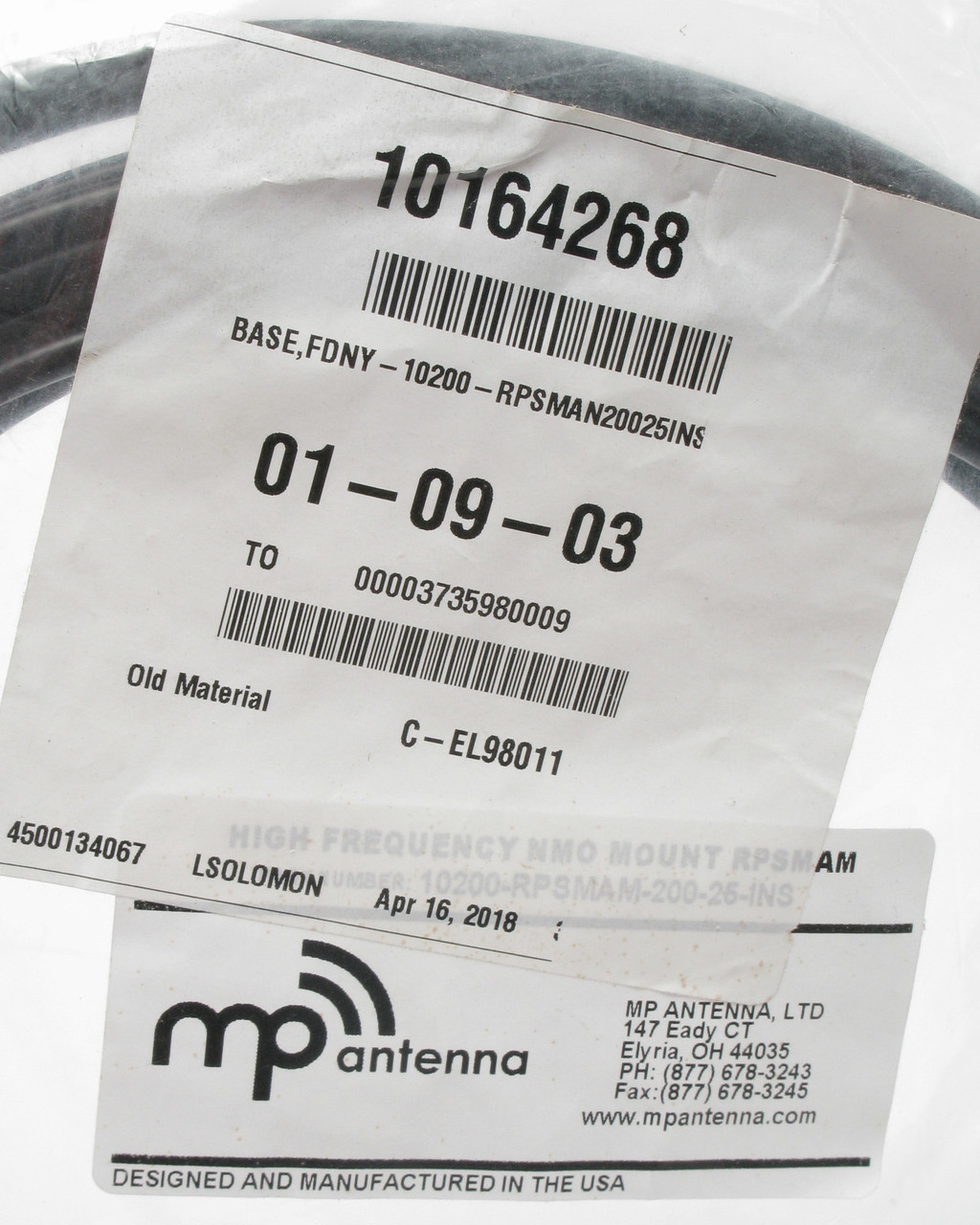 MP Antenna 10200-RPSMAM High Frequency NMO Antenna Mount, 17ft