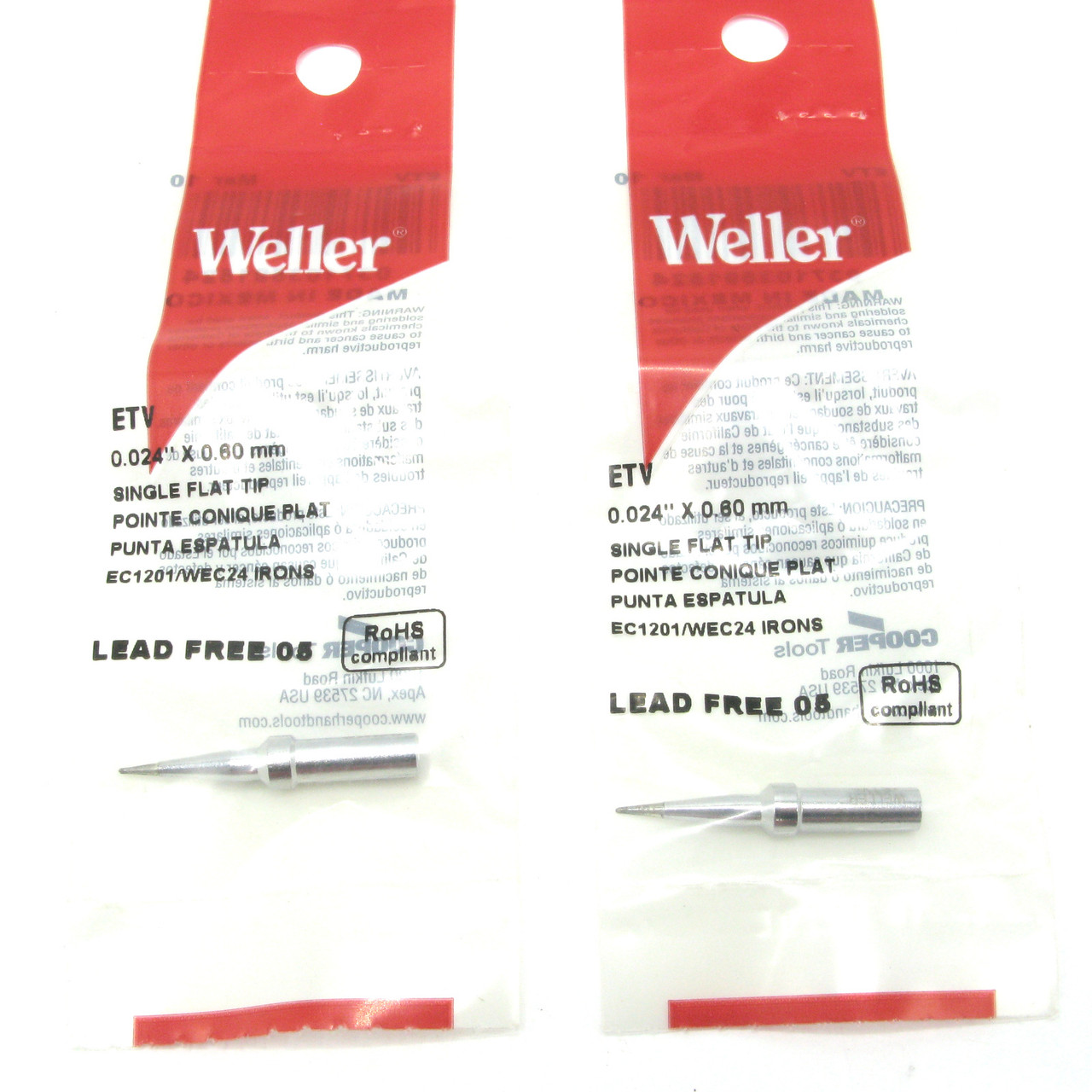 Weller ETV .024" Single Flat Soldering Tip, 2 pc Lot