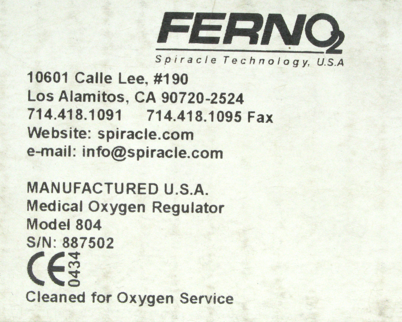 Ferno Oxygen Regulator, Model 804
