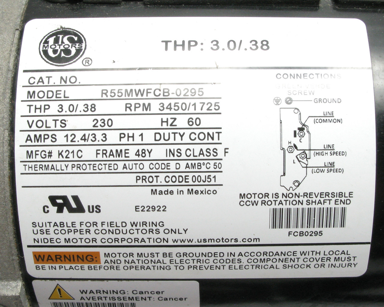 U.S. Motors 2-speed Spa Motor, 230v