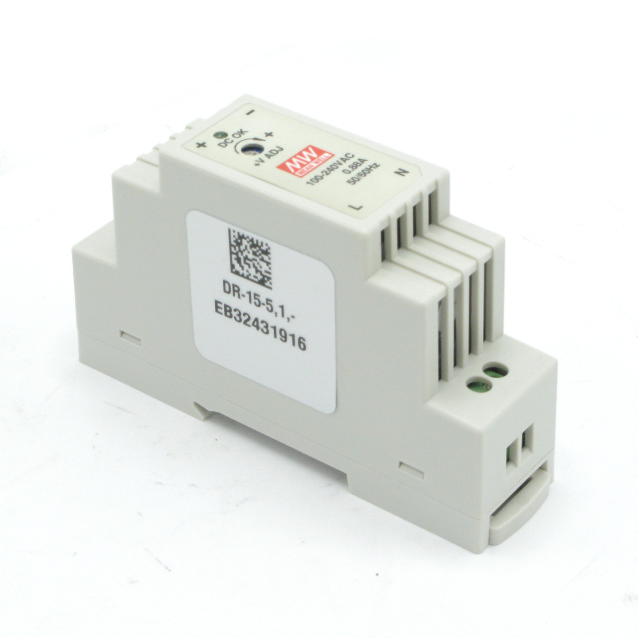 MEAN WELL DR-15-5 Power Supply, DIN Rail Mount, 5V