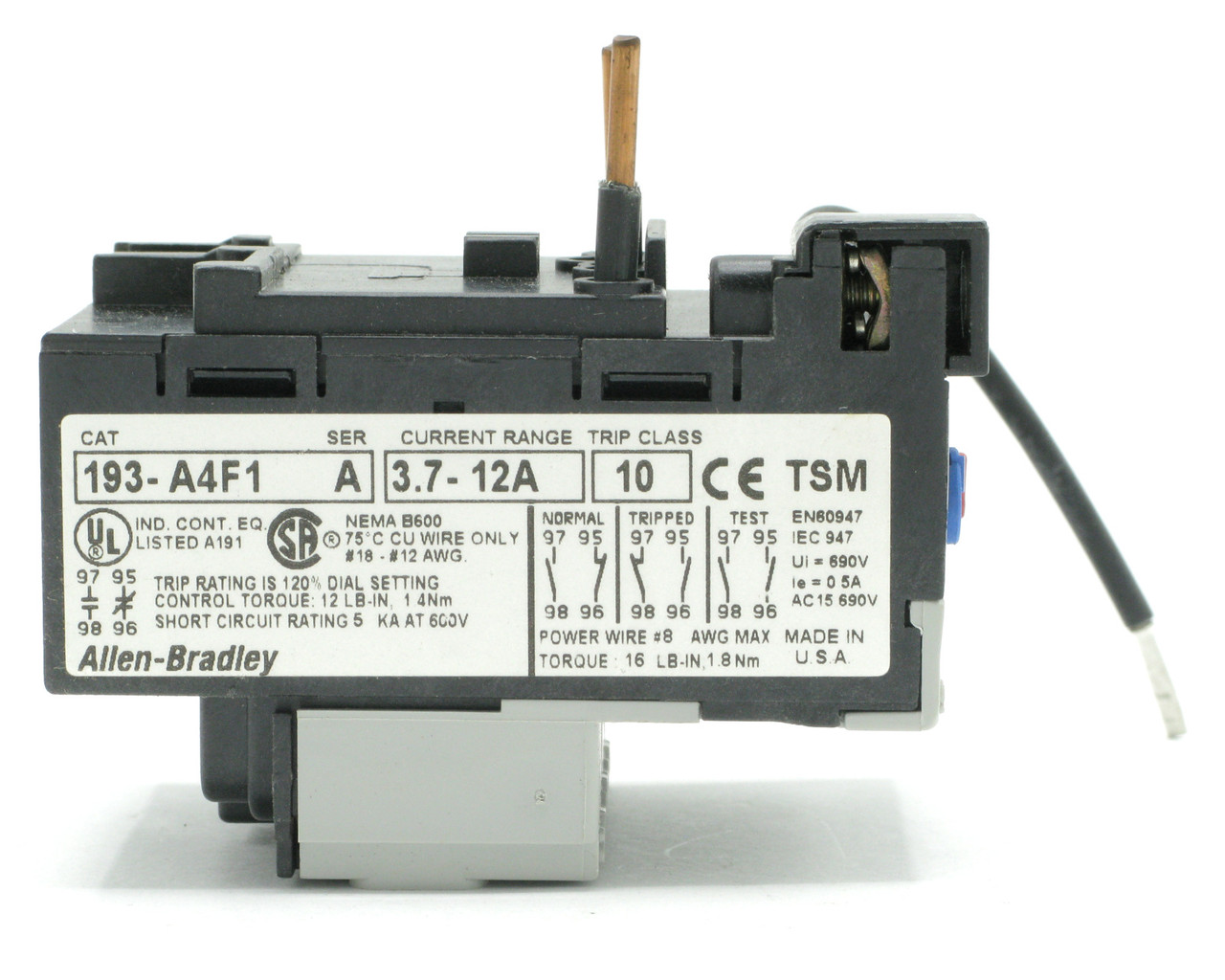 Allen-Bradley 193-A4F1 SMP-1 3.7-12.0 Amp Overload Relay