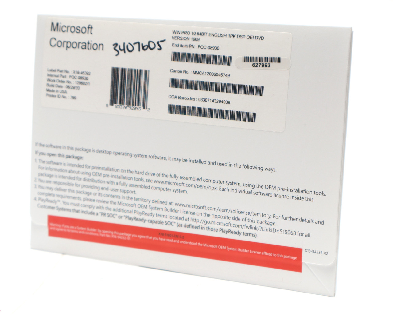 Microsoft Windows 10 Pro Installation DVD