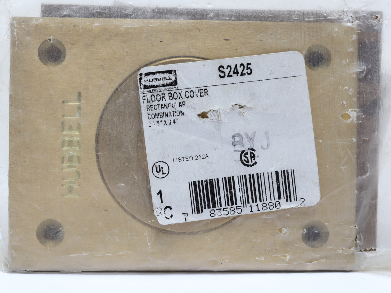 Hubbell S2425 Brass Rectangular Electrical Floor Box Cover, 1 Gang