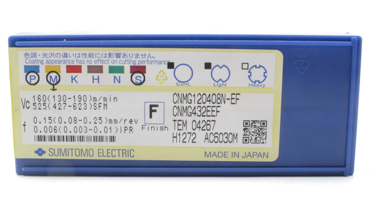 Sumitomo CNMG432EEF AC510U Carbide Turning Insert, 80° Diamond, 10pcs
