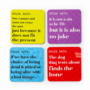 Golda Meir famous quotes wooden coaster set