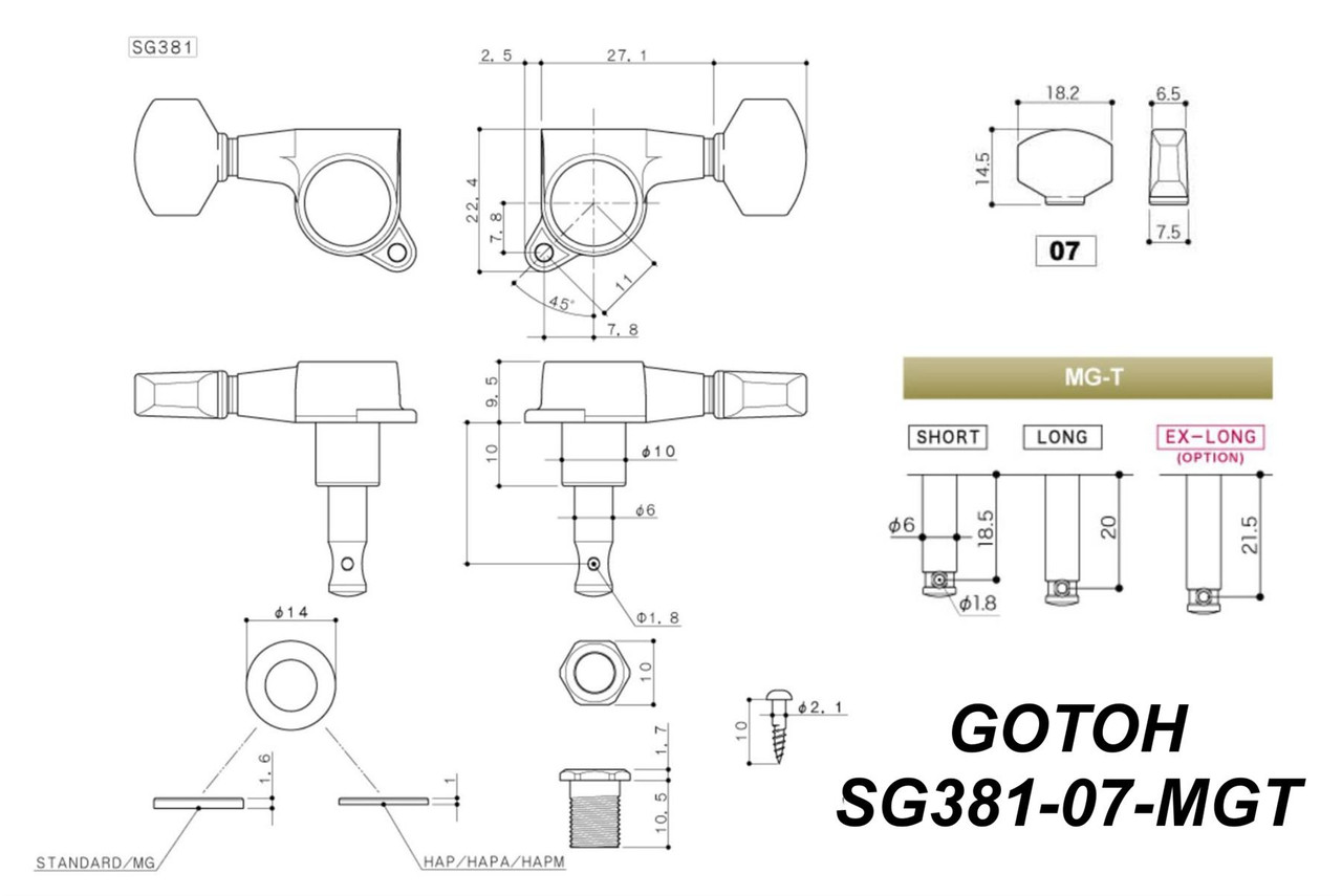 GOTOH SG381-07-MGT Locking Tuning Machine w/ Small Knobs - Pre ...