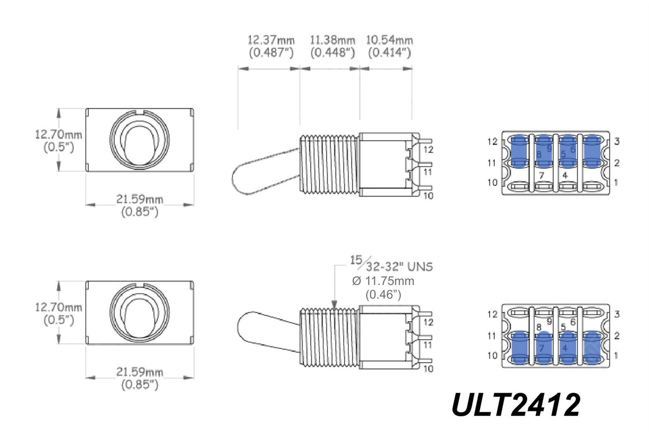 Large Ultra Toggle Switch 4PDT 4-Pole 2-way On-On - Chrome ...