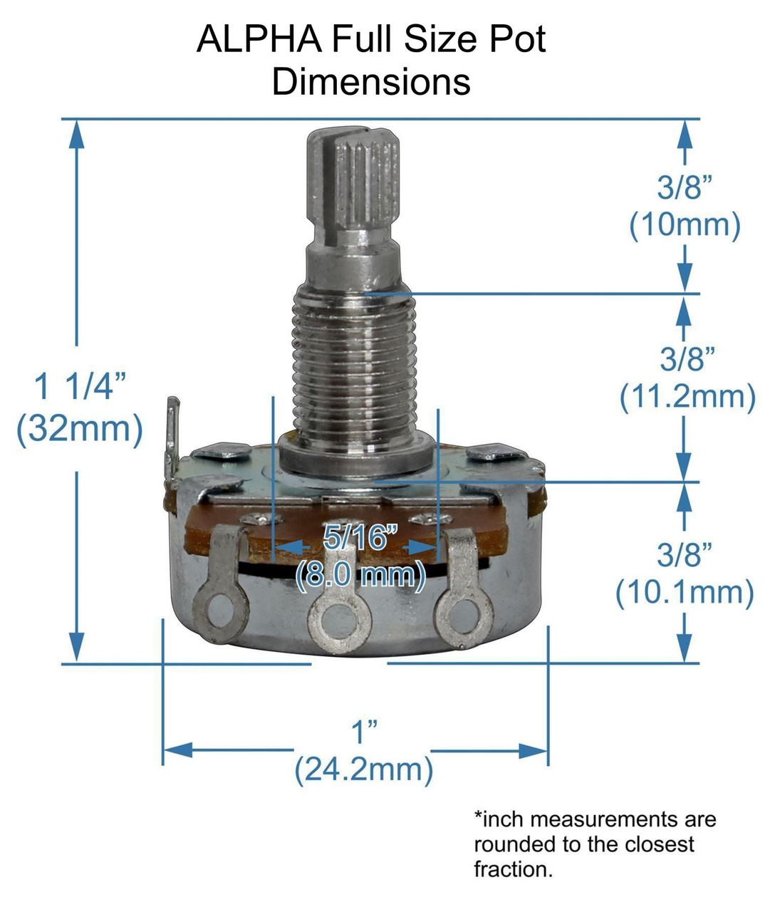 ALPHA B500K Linear Split Shaft Metric Coarse Spline Potentiometer ...