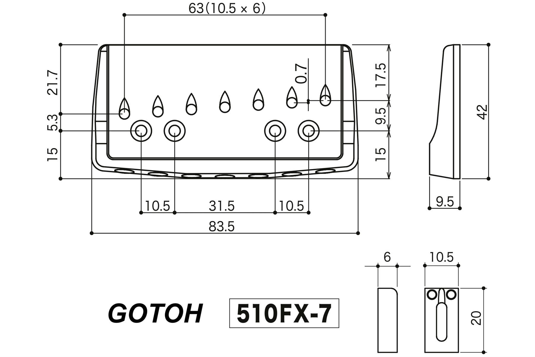GOTOH 510FX-7 7-String Fixed Bridge CNC Machined w/ Steel Saddles ...