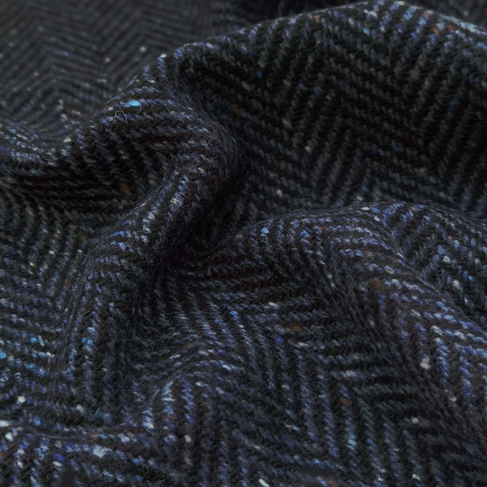 Navy and Blue Wide Herringbone Donegal Tweed - Bookster Tailoring