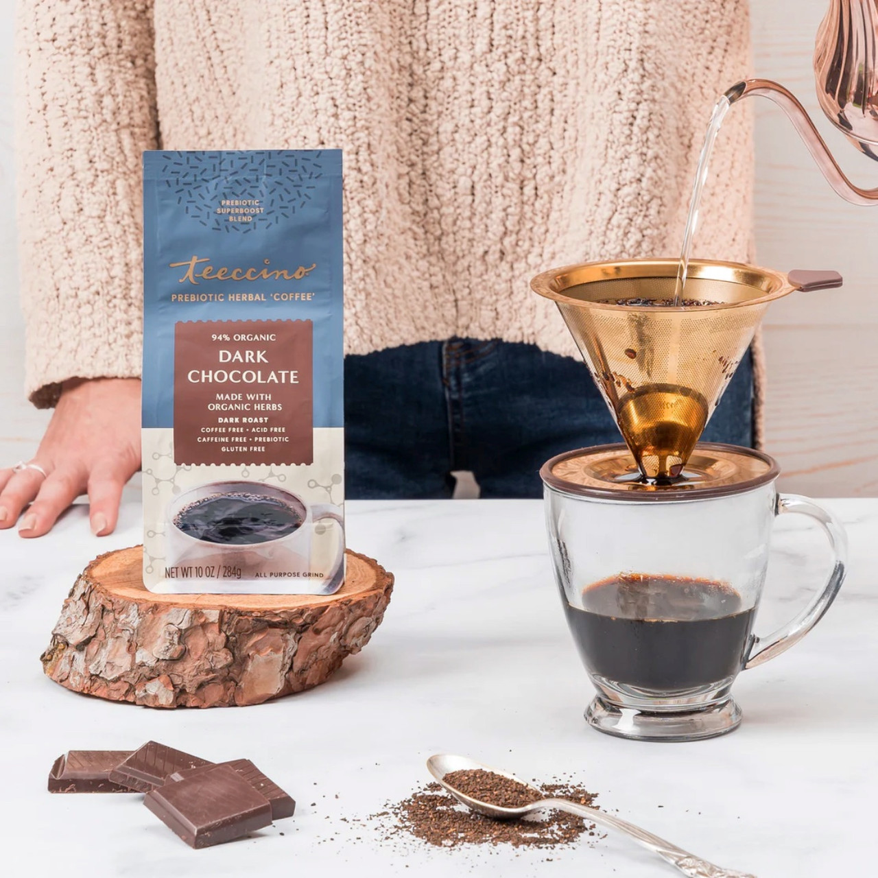 TEECCINO Dark Chocolate Prebiotic SuperBoost Herbal Coffee