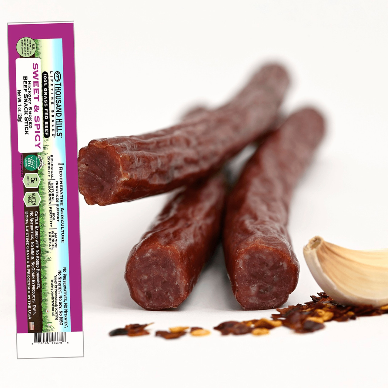 THOUSAND HILLS LIFETIME GRAZED Grass Fed Sweet and Spicy Beef Snack Stick