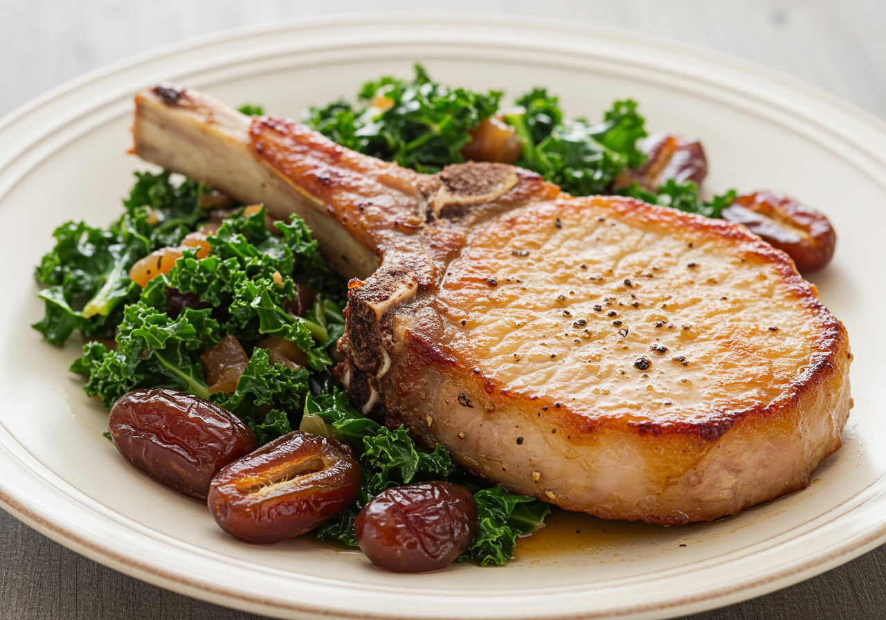 Pork Chops with Kale & Dates - TC Farm