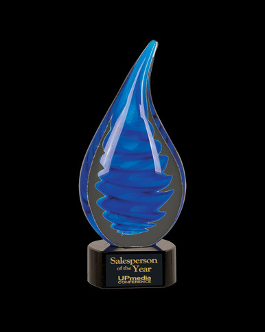 Glass Art Award - Blue Twist Raindrop - Chico Awards Company