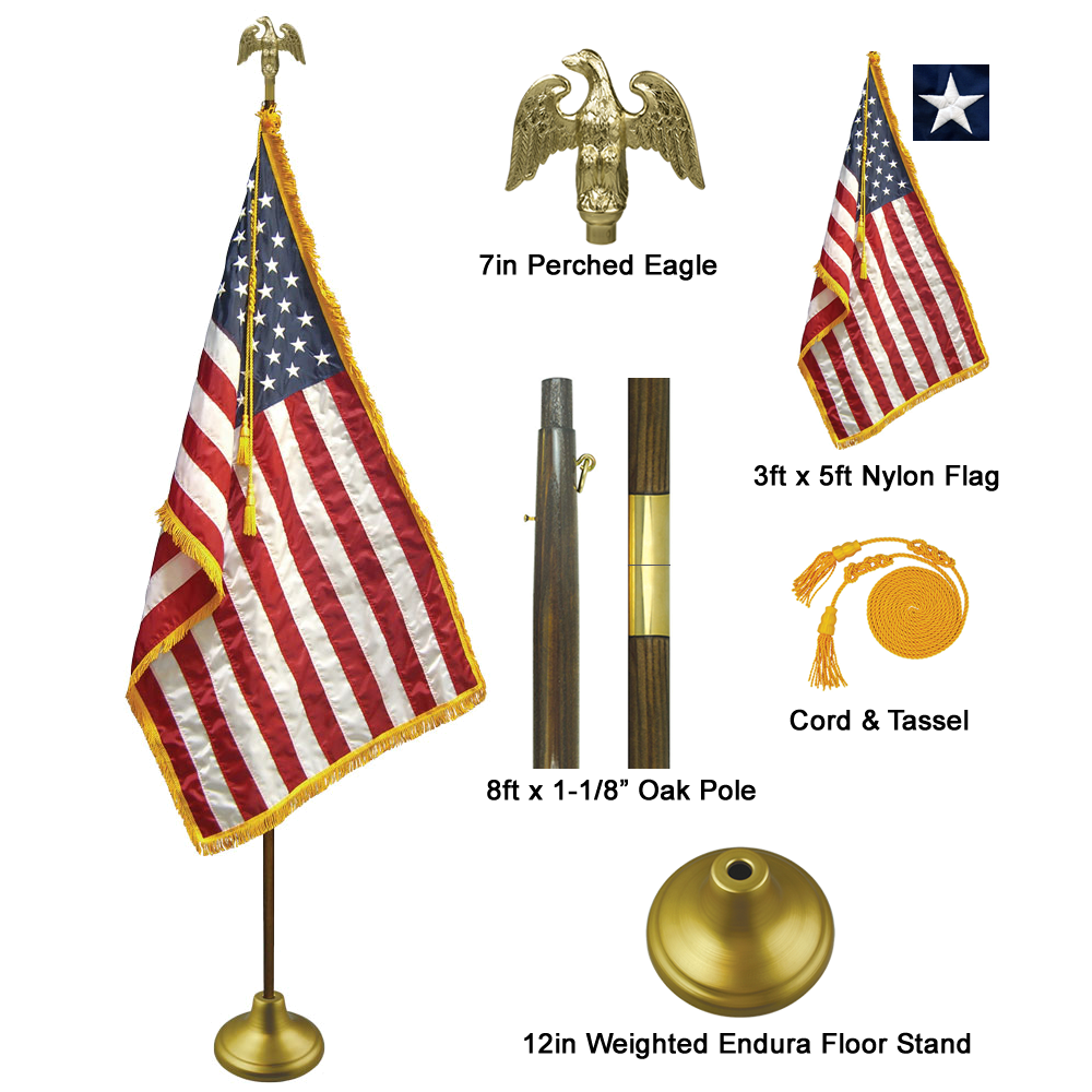 8' Deluxe U.S. Indoor Flag Set - FW-301 | AmeritexFlags.com