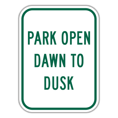 PODD Park Open Dawn to Dusk - Hall Signs