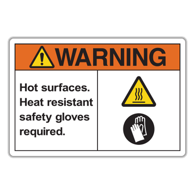 W13 Warning - Hot Surfaces Heat Resistant Safety Gloves Required - Hall ...