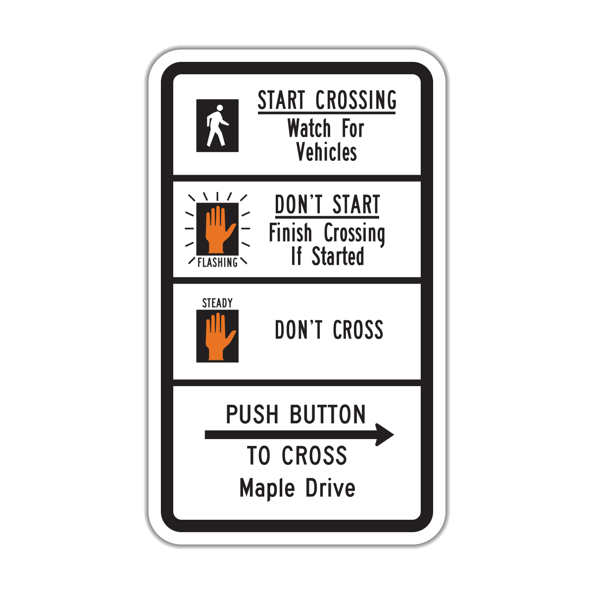 R10-3f Push Button to Cross Street - Hall Signs