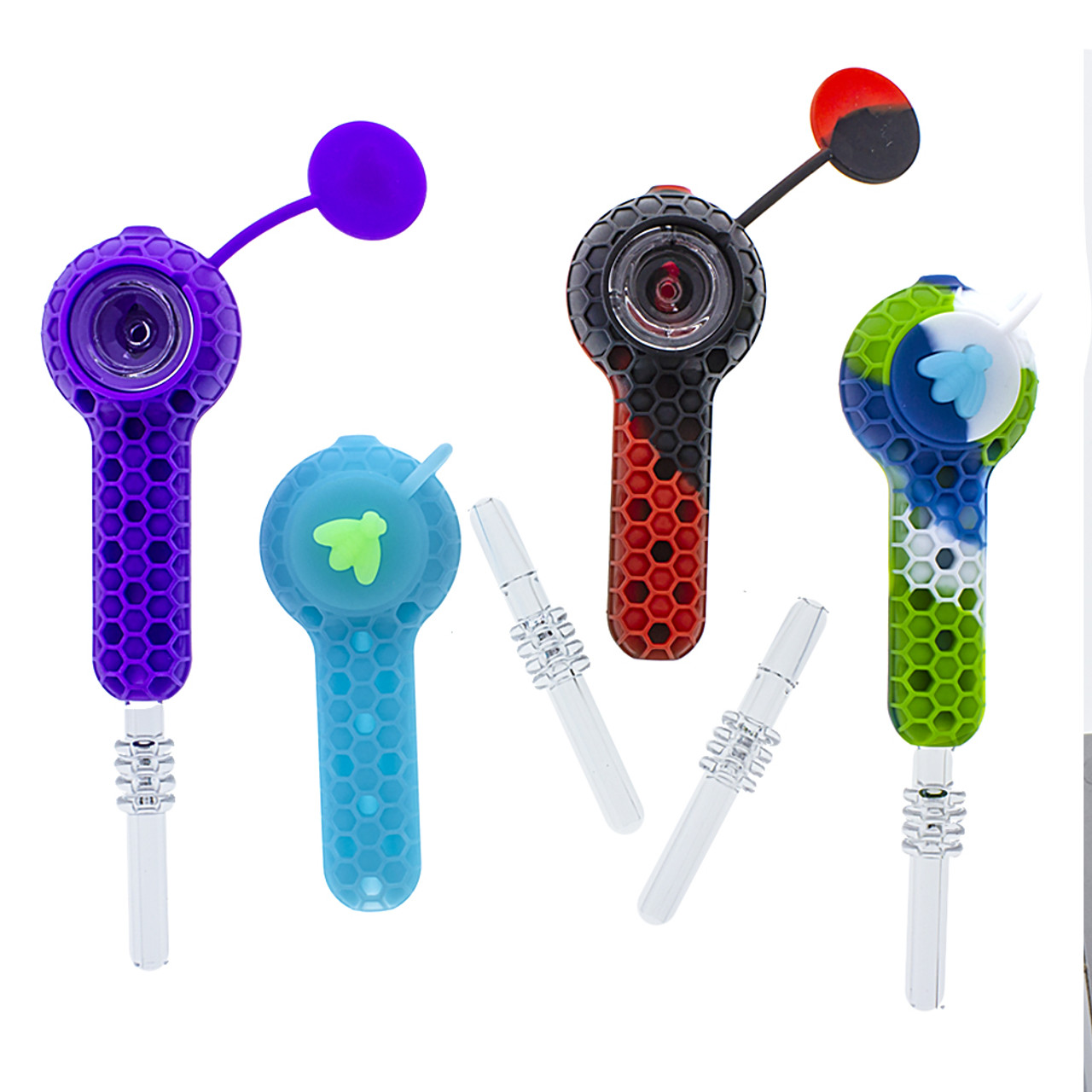 Stratus Silicone 2 In 1 Bee Pipe And Nectar Collector Assorted Colors