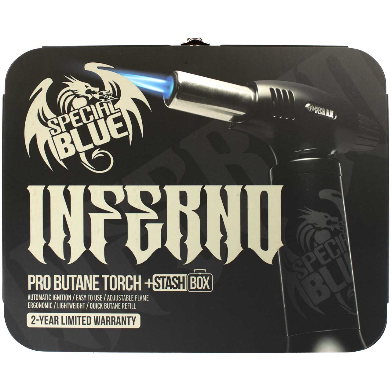 Special Blue Inferno Pro Torch with Stash Box - Black | Waterbeds 'n' Stuff
