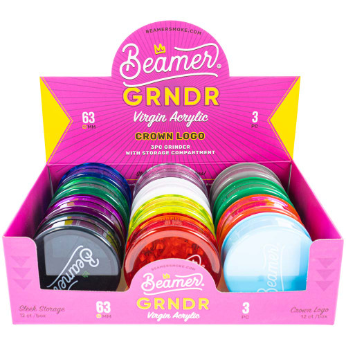 Beamer 63mm Virgin Acrylic 3 Piece Crown Logo Grinder, Assorted Colors ...