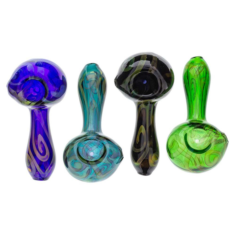 Black Glass Spoon with Dichroic Blue and Purple Swirl