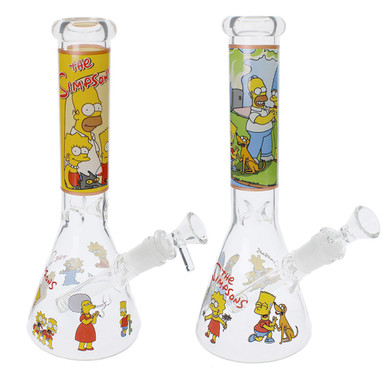 10" Simpsons Beaker Bong | Glass Water Pipe with Ice Pinch
