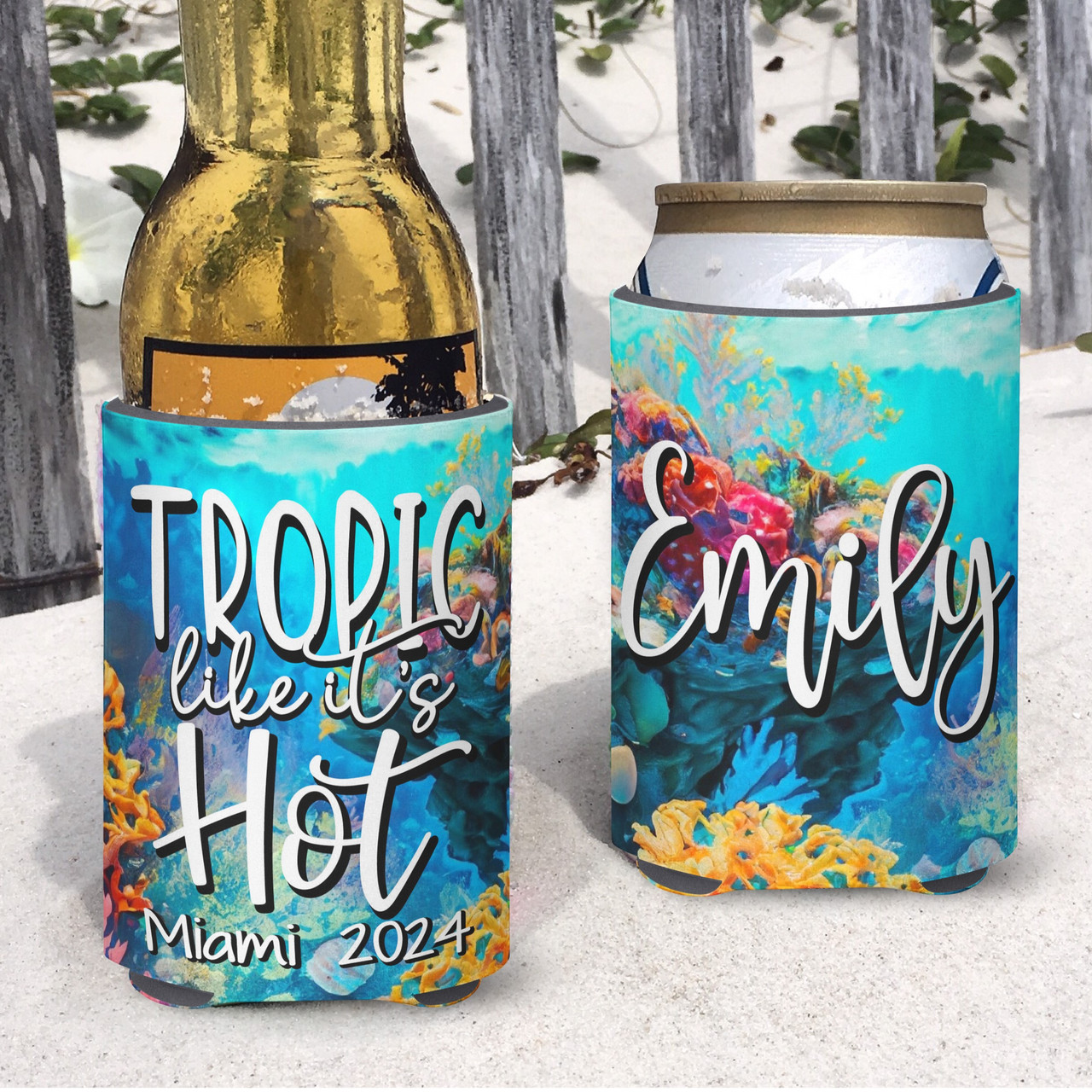 Personalized Tropic Like It's Hot Beach Vacation Can Coolie or Koozies ...