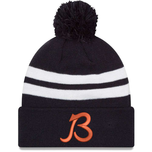 Chicago Bears Top Stripe 'B' Cuffed Pom Knit by New Era® | Official NFL®