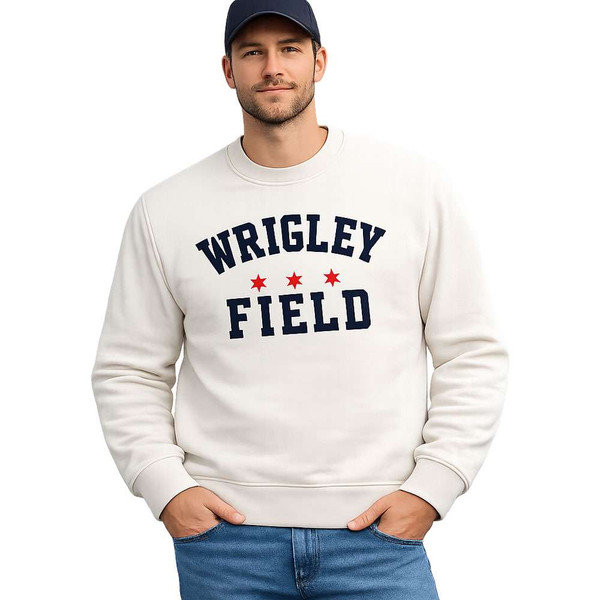 Wrigley Field 'Old School' Cream Flock Crewneck Sweatshirt | Wrigley ...