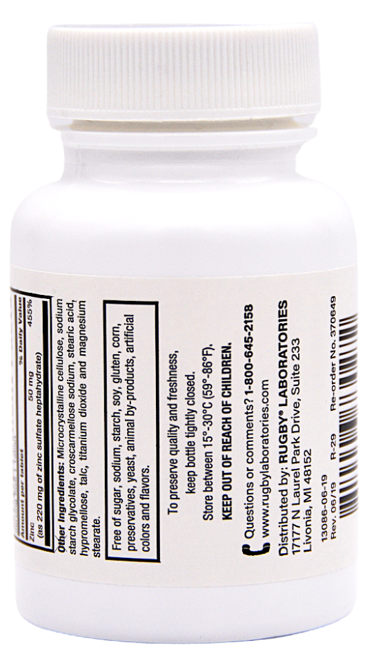 Rugby Zinc Sulfate 220 mg - 100 Tablets