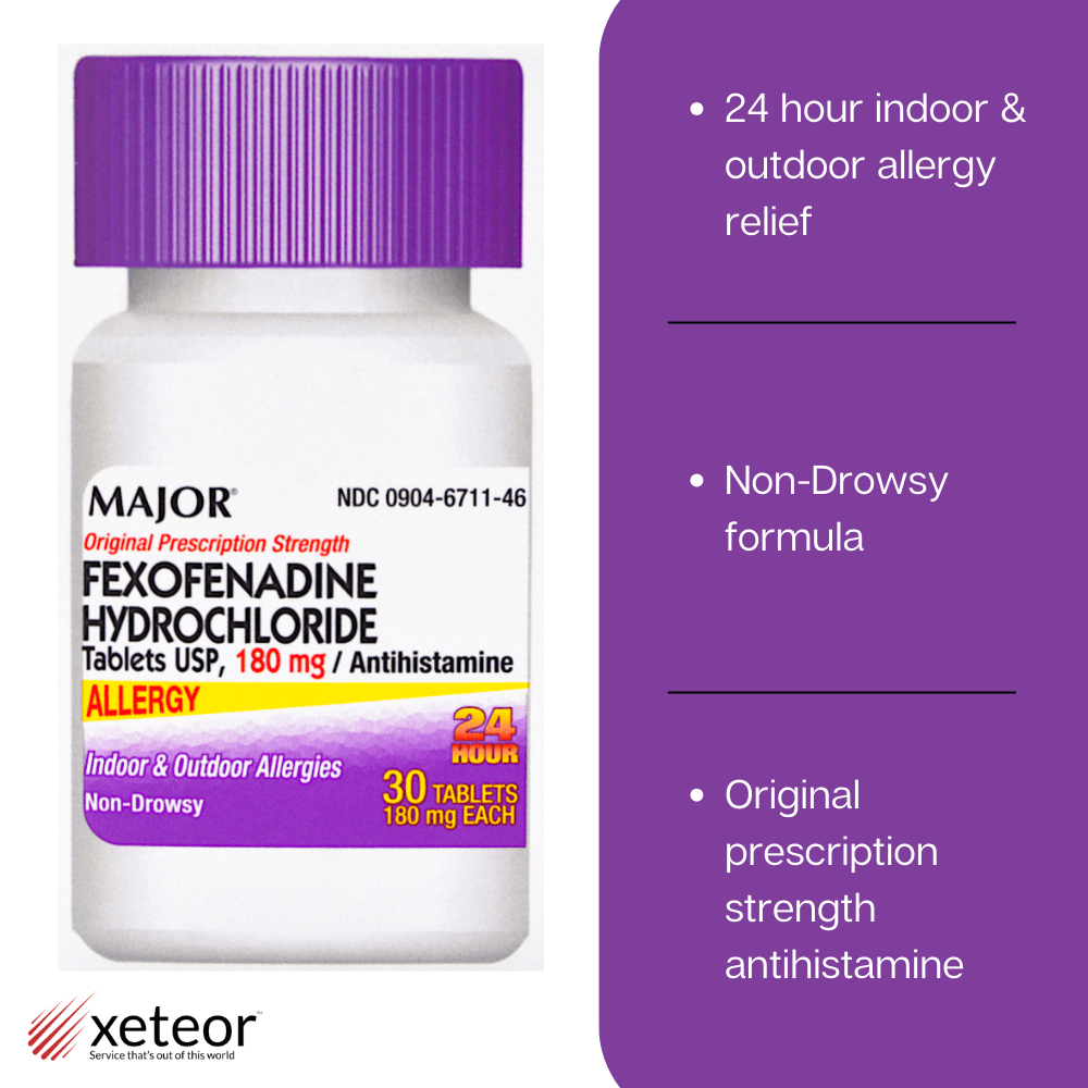 Major Fexofenadine Hydrochloride 24 Hour Allergy Relief Tablets - 30 Count