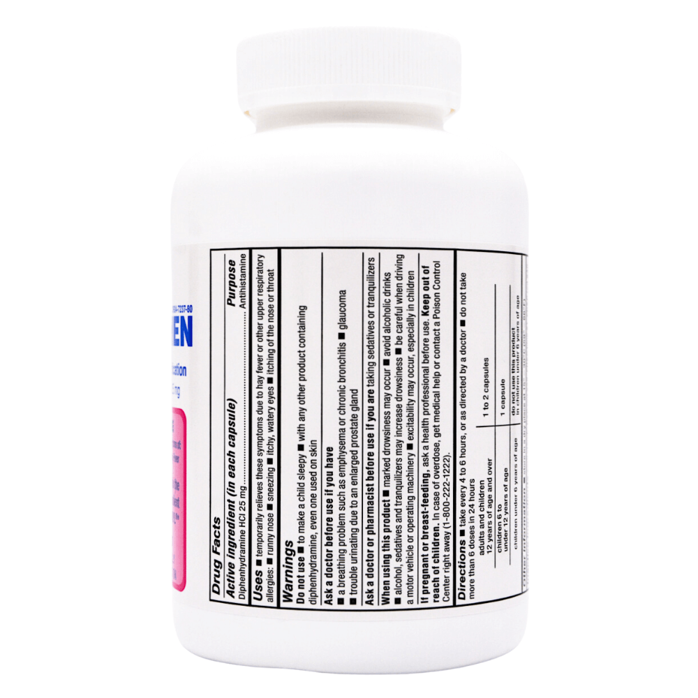 Major Banophen Diphenhydramine 25mg- 1000 Capsules Alternative Benadryl