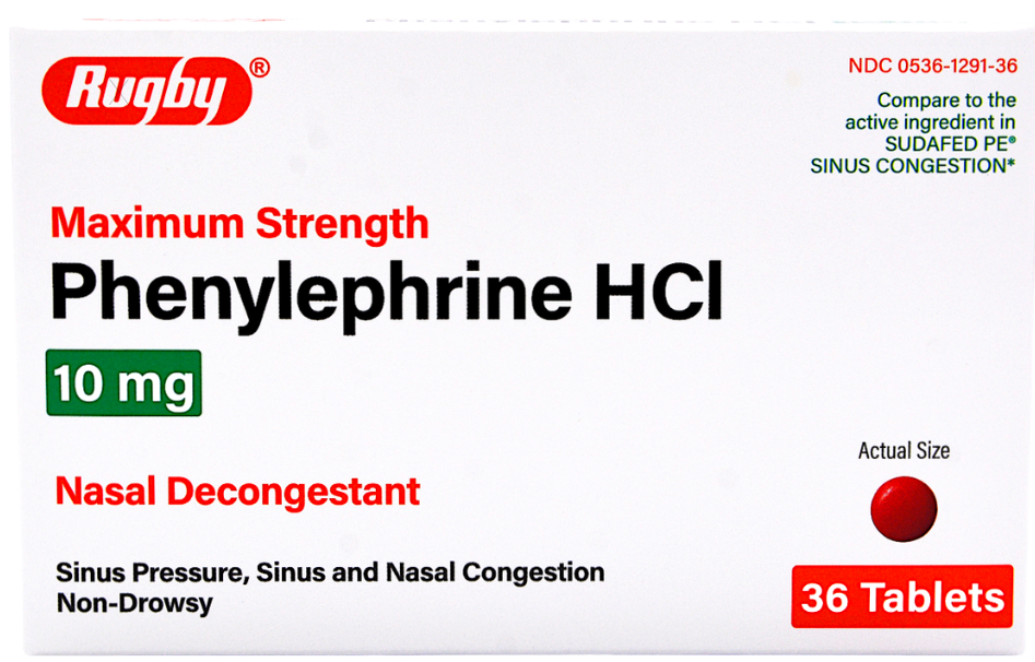 Rugby Maximum Strength Phenylephrine HCl 10 mg | Sudafed PE