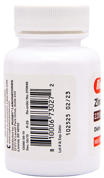 Rugby Zinc Sulfate 220 mg - 100 Tablets
