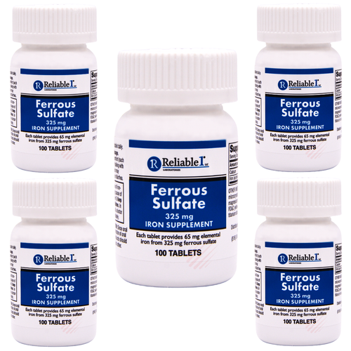 Reliable 1 Ferrous Sulfate 325mg (Red) - 500 Tablets (5 Pack)