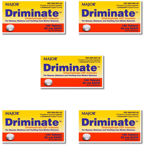 Buy Major Driminate 50 mg – Dramamine Generic (5 Pack, 500 Tablets ...