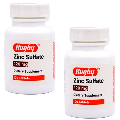 Rugby Zinc Sulfate 220 mg – 2 Pack (200 Tablets) | OTC Zinc Supplement