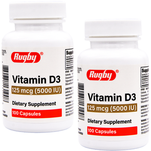 Rugby Vitamin D3 125 mcg (5000 IU) - 100 Capsules | Gluten Free (2 Pack ...