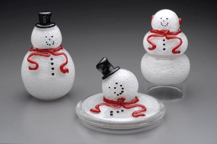 Set of 3 hanblown glass Snowman figurines: Standing Snowman, with black ...