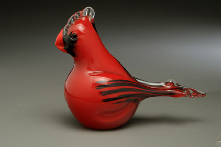 small pair, glass cardinals, red glass cardinal, female brown cardinal