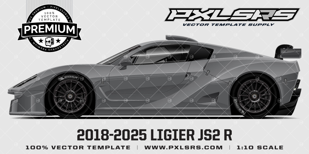2018-2025 Ligier JS2 R (GT4) Side 'Premium' Vector Template - Pixelsaurus