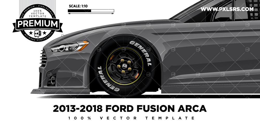 2016-2018 Ford Fusion ARCA 'Premium' Side Vector Template - Pixelsaurus