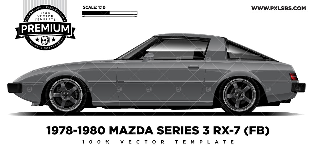 1978-1980 Mazda FB RX-7 (Series 3) 'Premium' Vector Template - Pixelsaurus