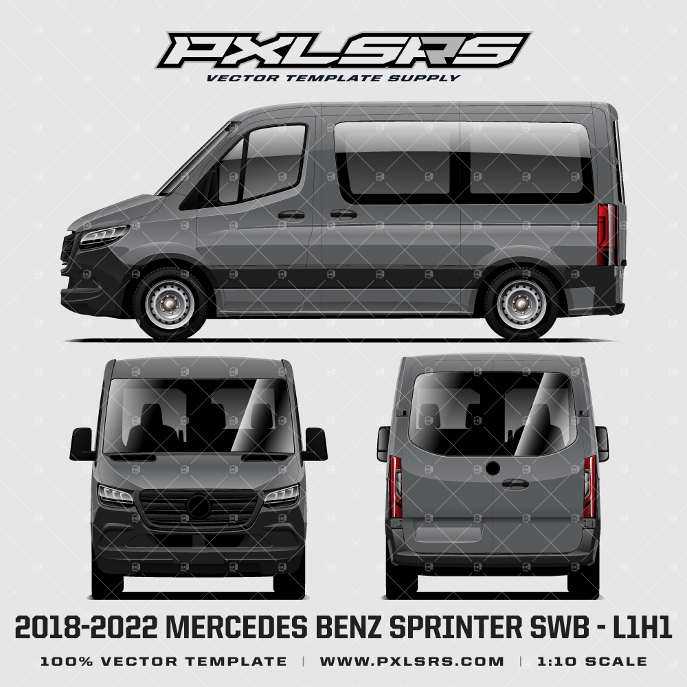 2018-2025 MERCEDES BENZ SPRINTER SWB - L1H1 'Vector' Template - Pixelsaurus
