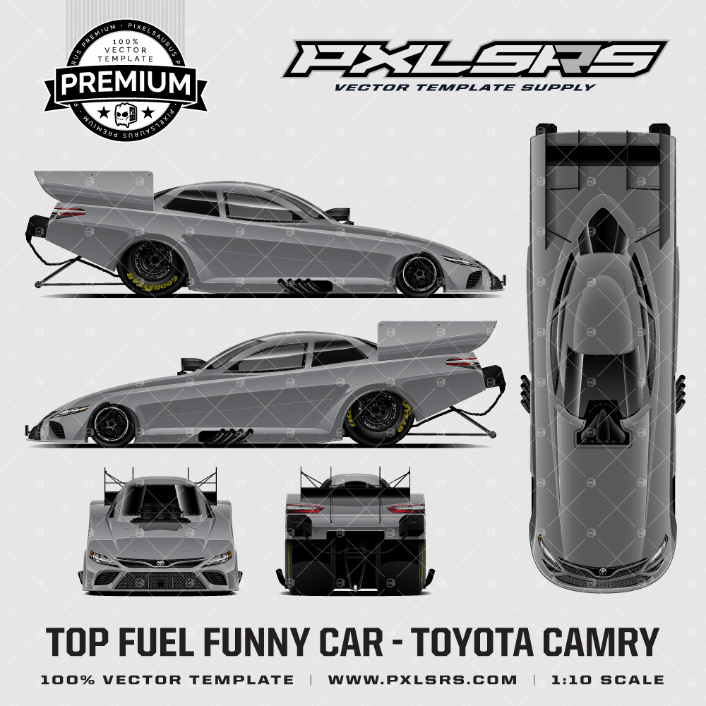 Top Fuel Funny Car - Toyota Camry Drag Car - Full 'Premium' Vector Template