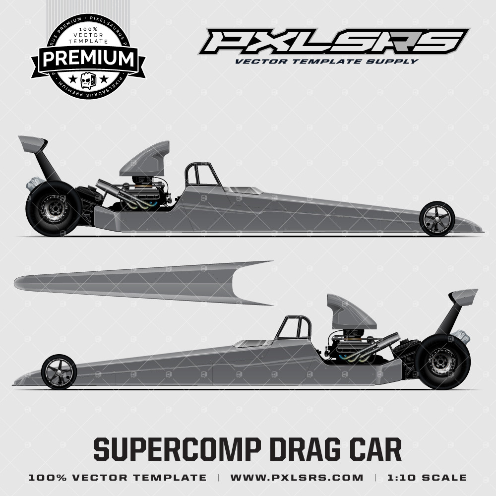 Supercomp Drag Car / Dragster 'Premium' Vector Template - Pixelsaurus